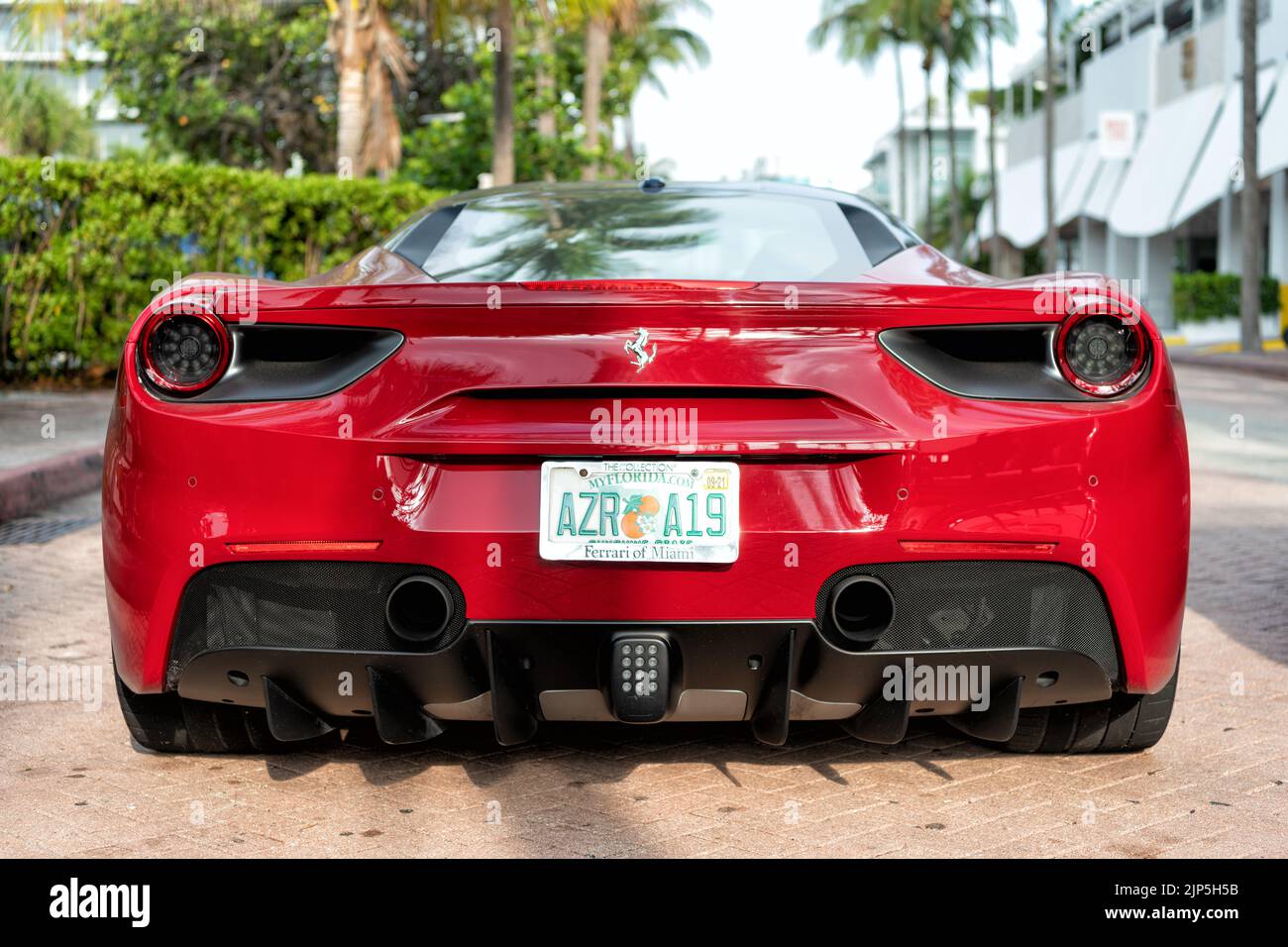 Miami Beach, Florida USA - April 18, 2021: red Ferrari 488 GTB, back ...