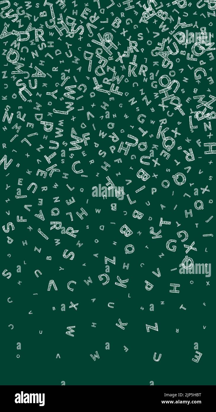 Falling letters of English language. Chalk handdrawn flying words of ...