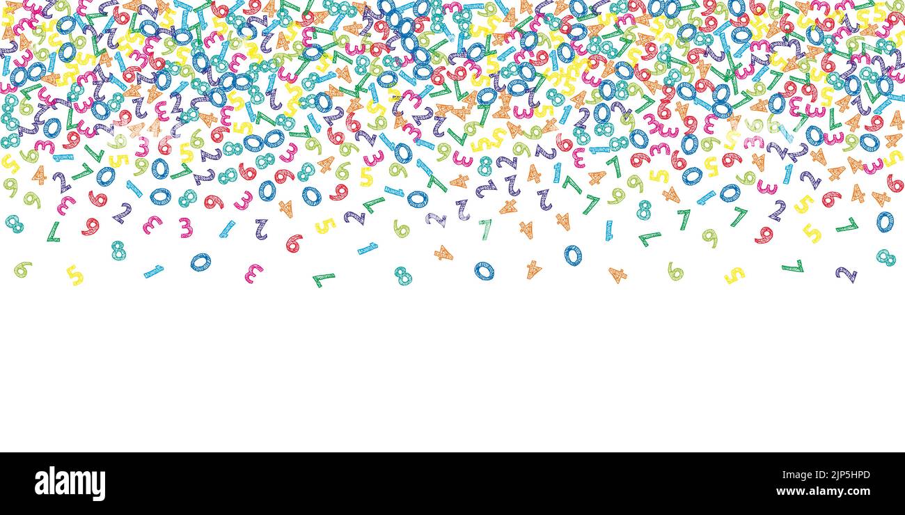Falling colorful sketch numbers. Math study concept with flying digits ...