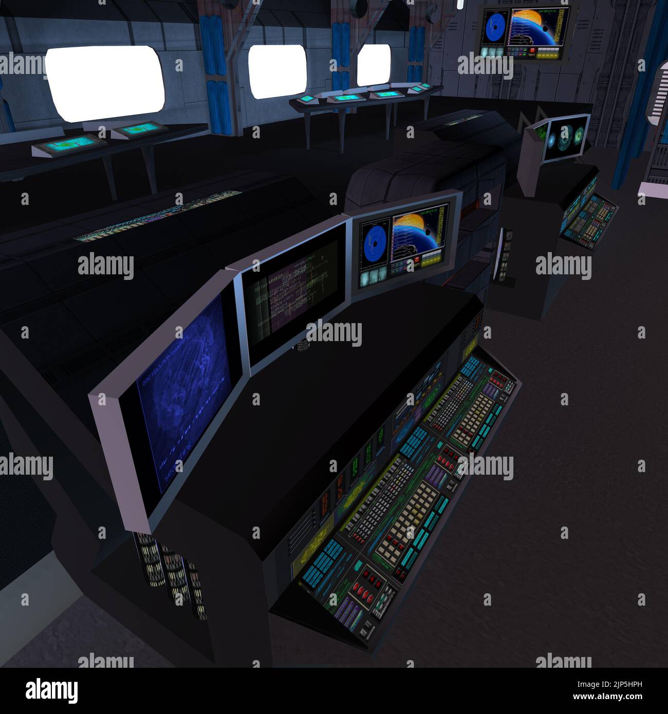 3D-illustration of the command room in a science fiction starship Stock ...