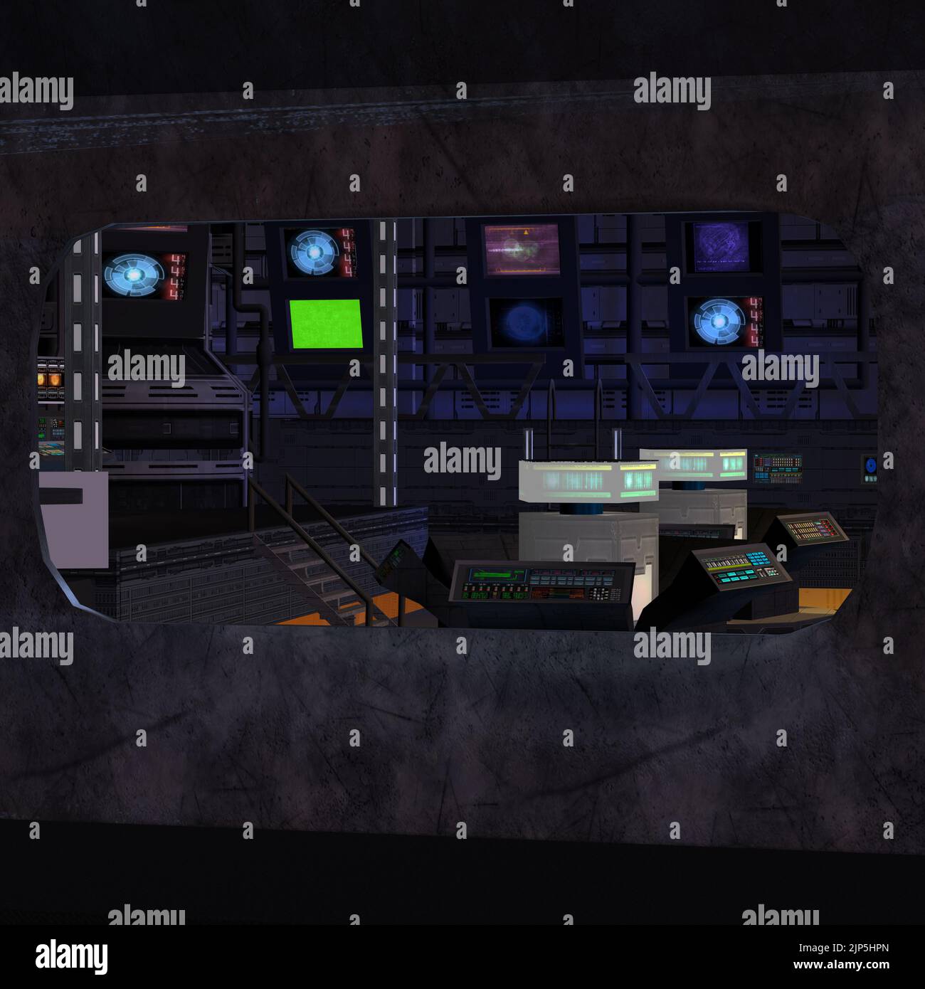 3D-illustration of the command room in a science fiction starship Stock ...