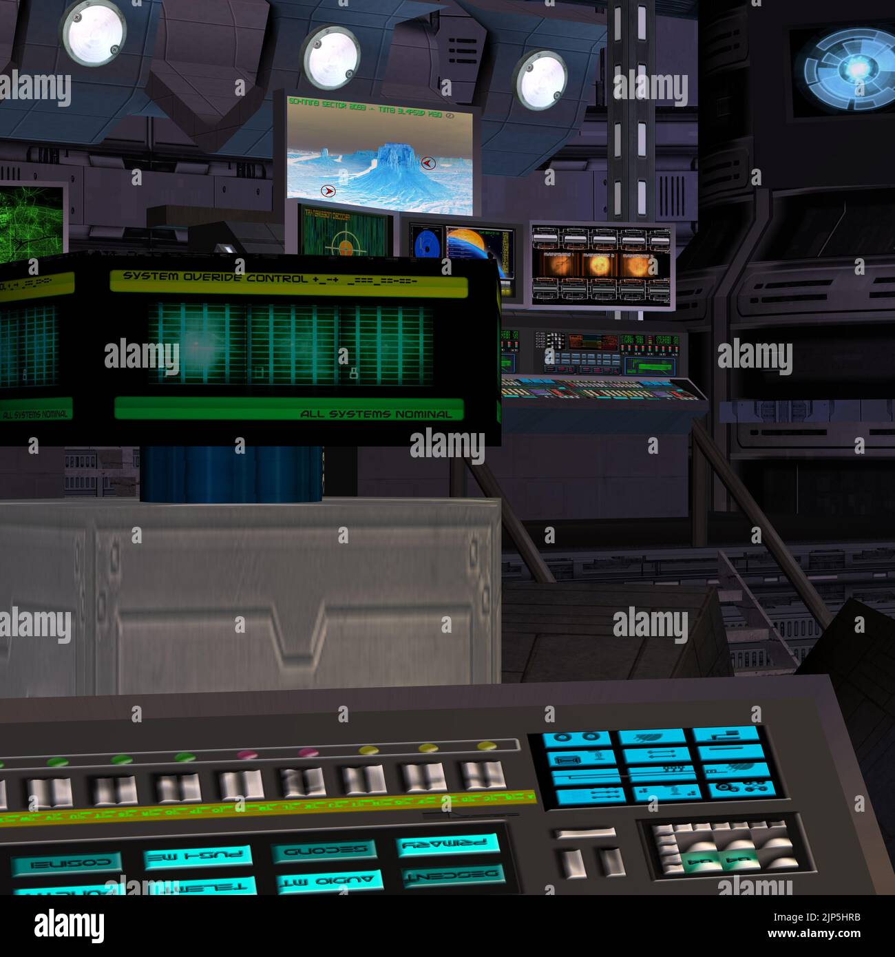 3D-illustration of the command room in a science fiction starship Stock ...
