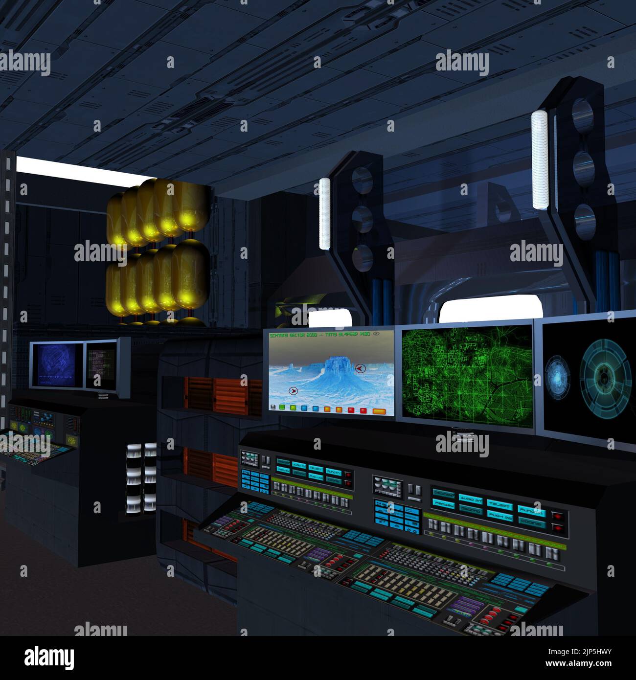 3D-illustration of the command room in a science fiction starship Stock ...