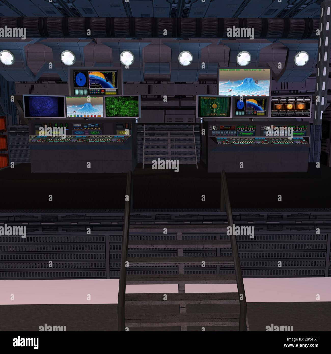 3D-illustration of the command room in a science fiction starship Stock ...