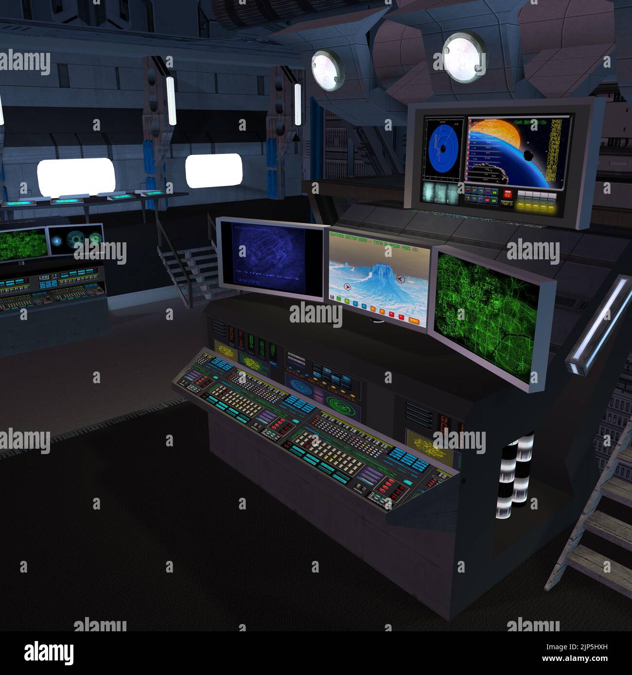 3D-illustration of the command room in a science fiction starship Stock ...