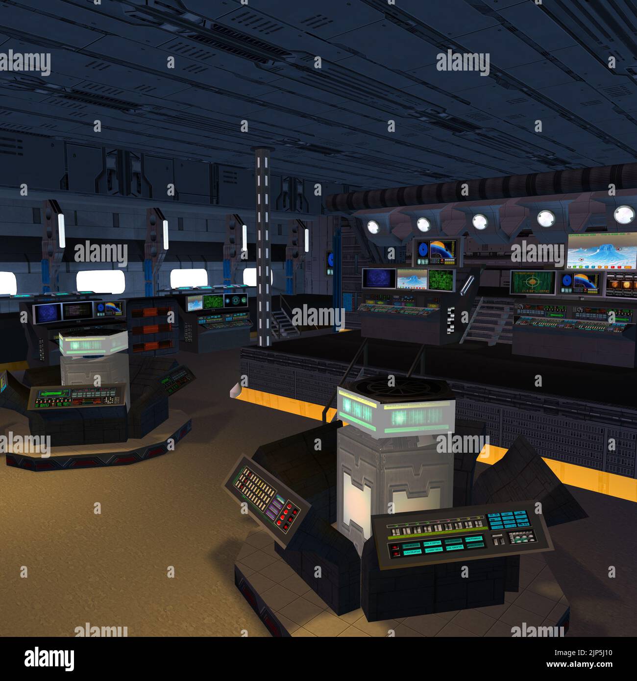 3D-illustration of the command room in a science fiction starship Stock ...