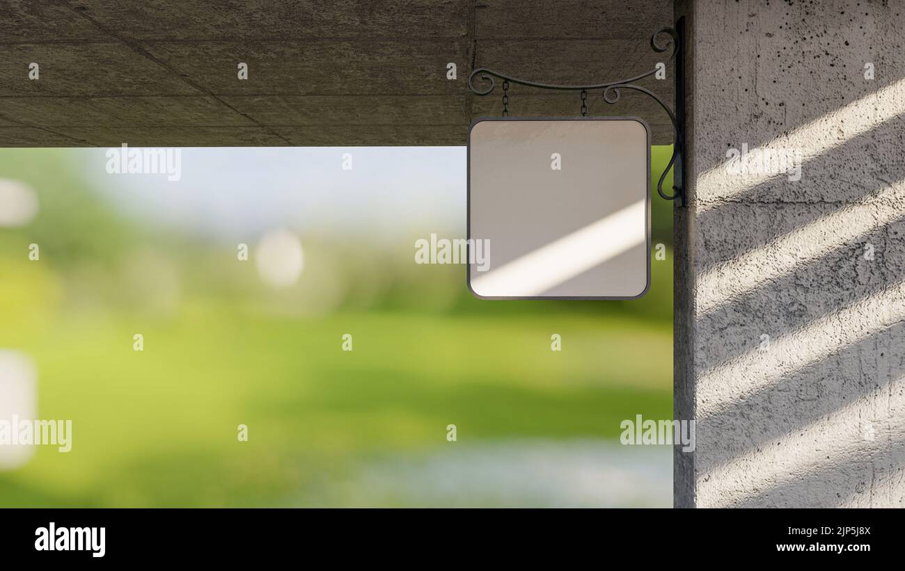 A 3d rendering image of sign on the concrete wall and wooden wall Stock ...