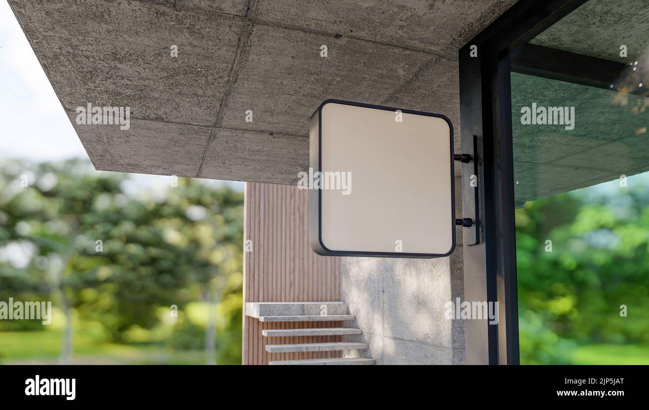 A 3d rendering image of sign on the concrete wall and wooden wall Stock ...