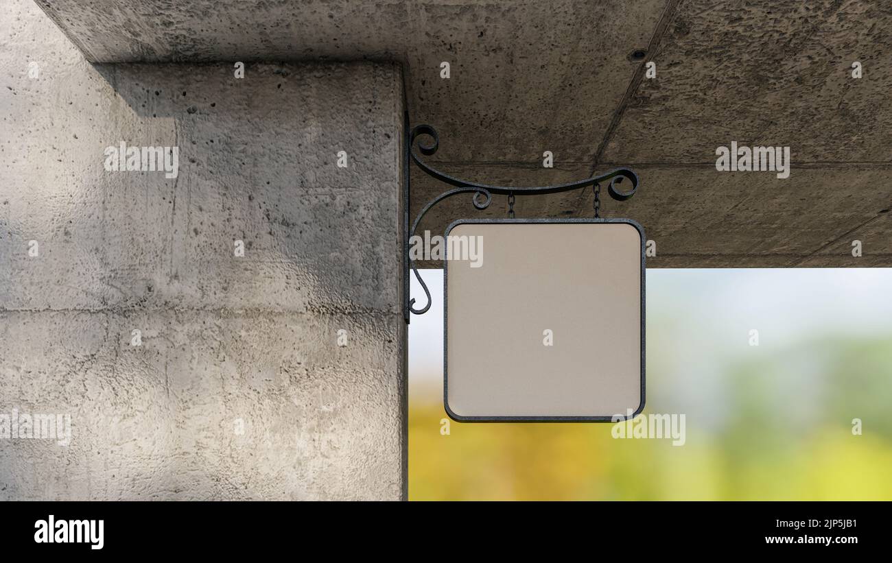 A 3d rendering image of sign on the concrete wall and wooden wall Stock ...