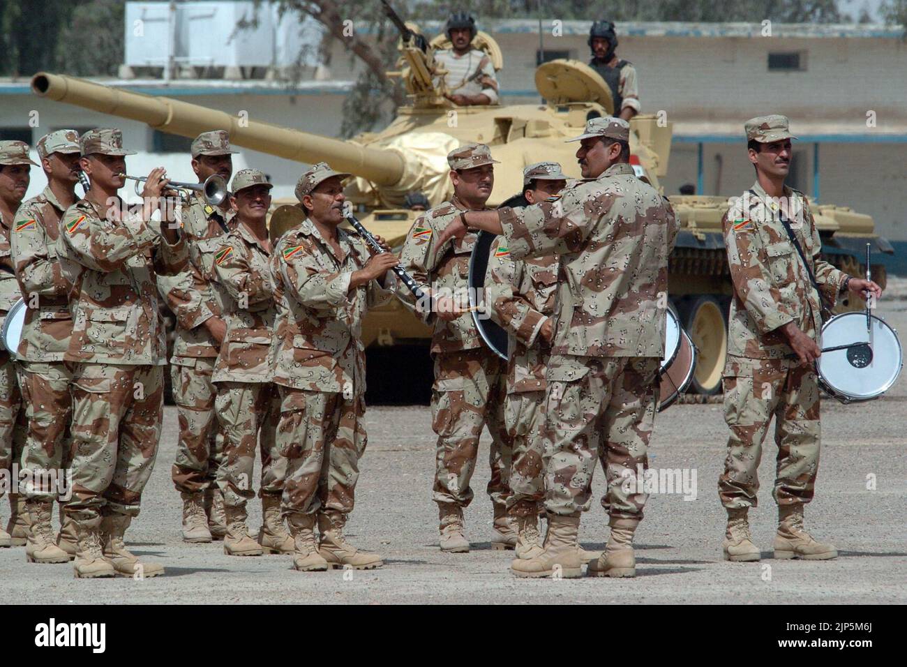 The Iraqi army band performs during a change of command ceremony at ...
