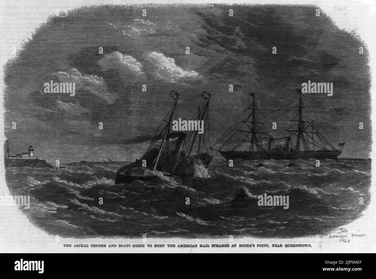 The JACKAL TENDER and boats going to meet the American mail steamer at ...