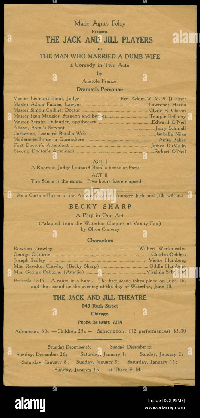 The Jack and Jill Players present The Man Who Married a Dumb Wife Stock ...