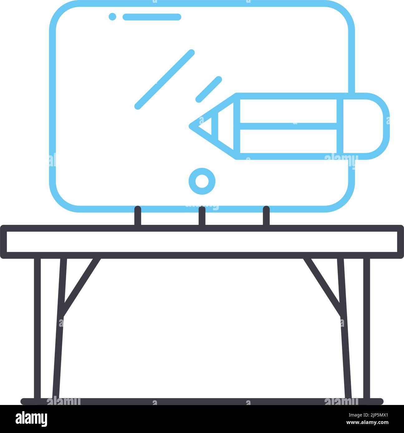 computer desk line icon, outline symbol, vector illustration, concept ...