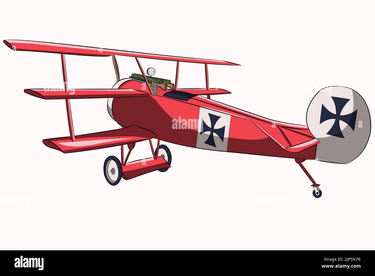 Old red triplane airplane with black crosses. Vector illustration Stock ...