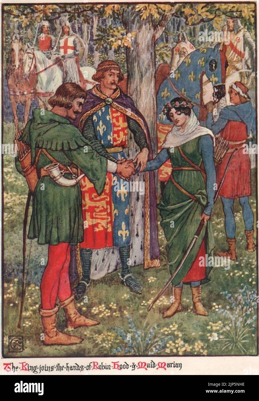 The King joins the hands of Robin Hood and Maid Marian Stock Photo - Alamy