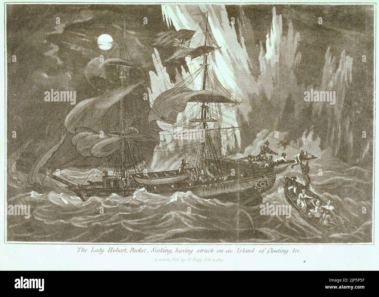 The Lady Hobart packet, sinking- having struck on an island of floating ...