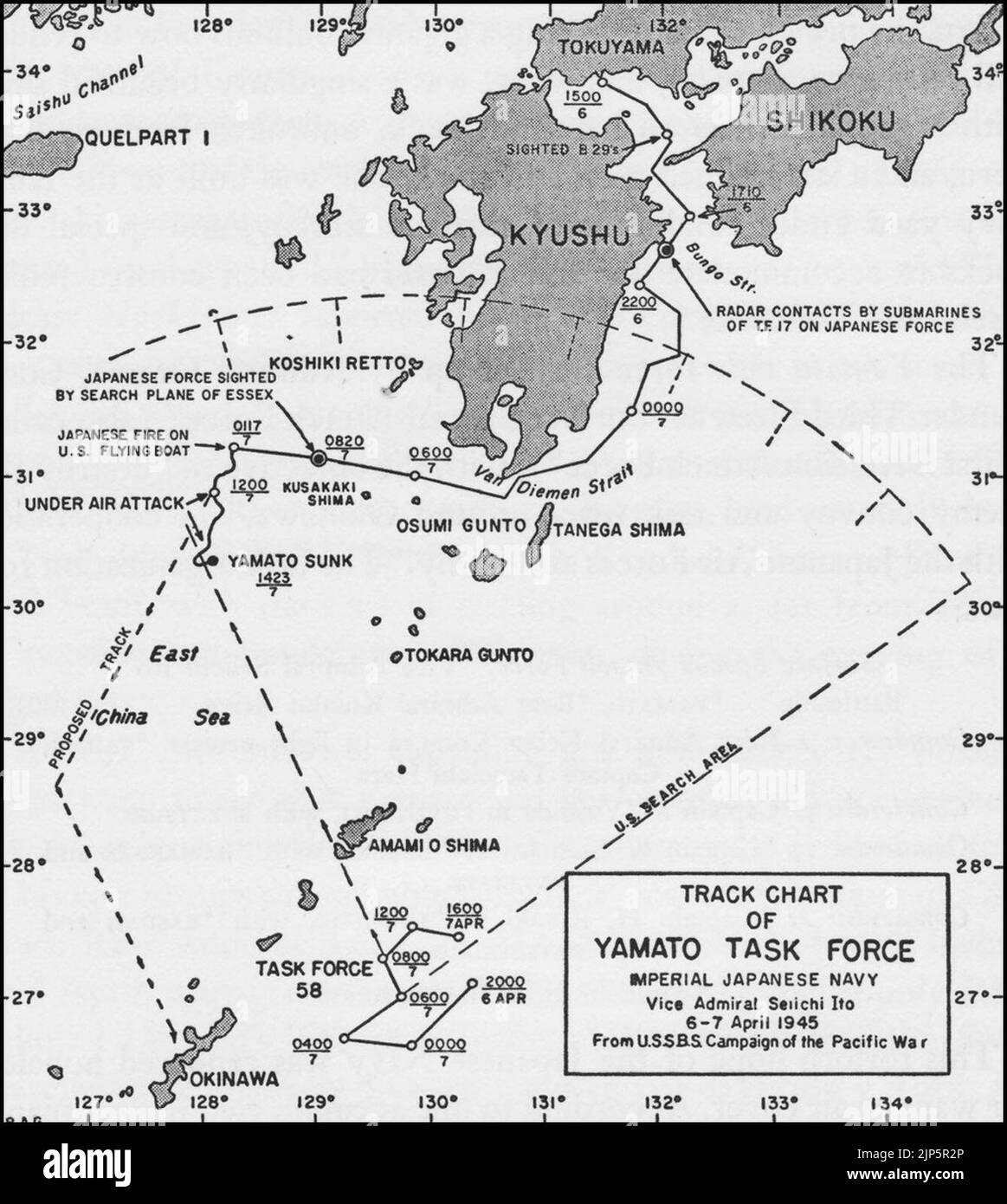 The Last Sortie of Yamato - track via USSBS Stock Photo - Alamy