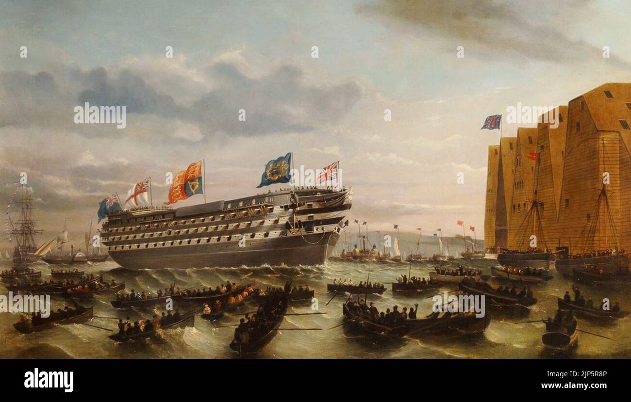The Launching of HMS 'Royal Sovereign' at Portsmouth, 25 April 1857, by ...
