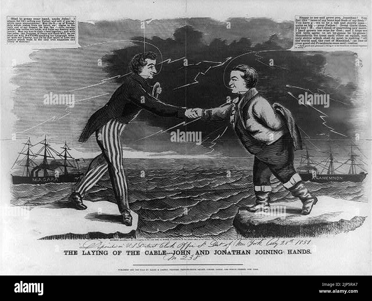 The laying of the cable--John and Jonathan joining hands Stock Photo ...