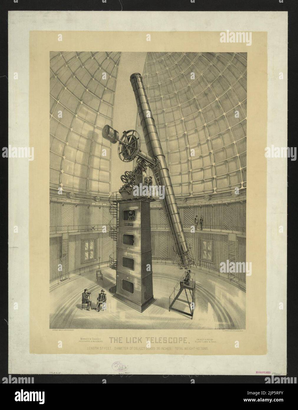 The Lick telescope, length 57 feet, diameter of object glass 36 inches ...