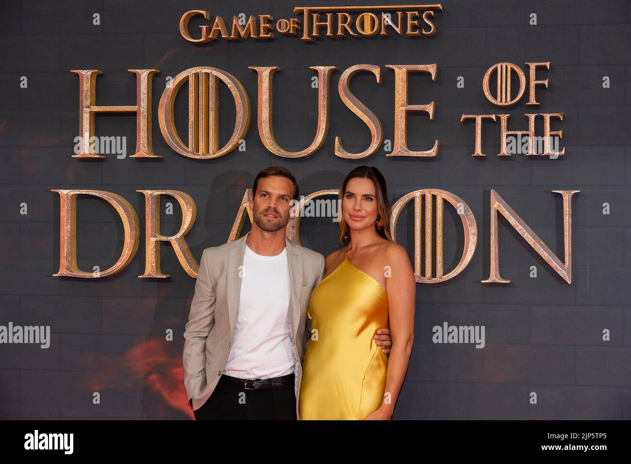 London, UK. 15 August 2022. Reality TV stars (L) Dom Lever and Jessica ...