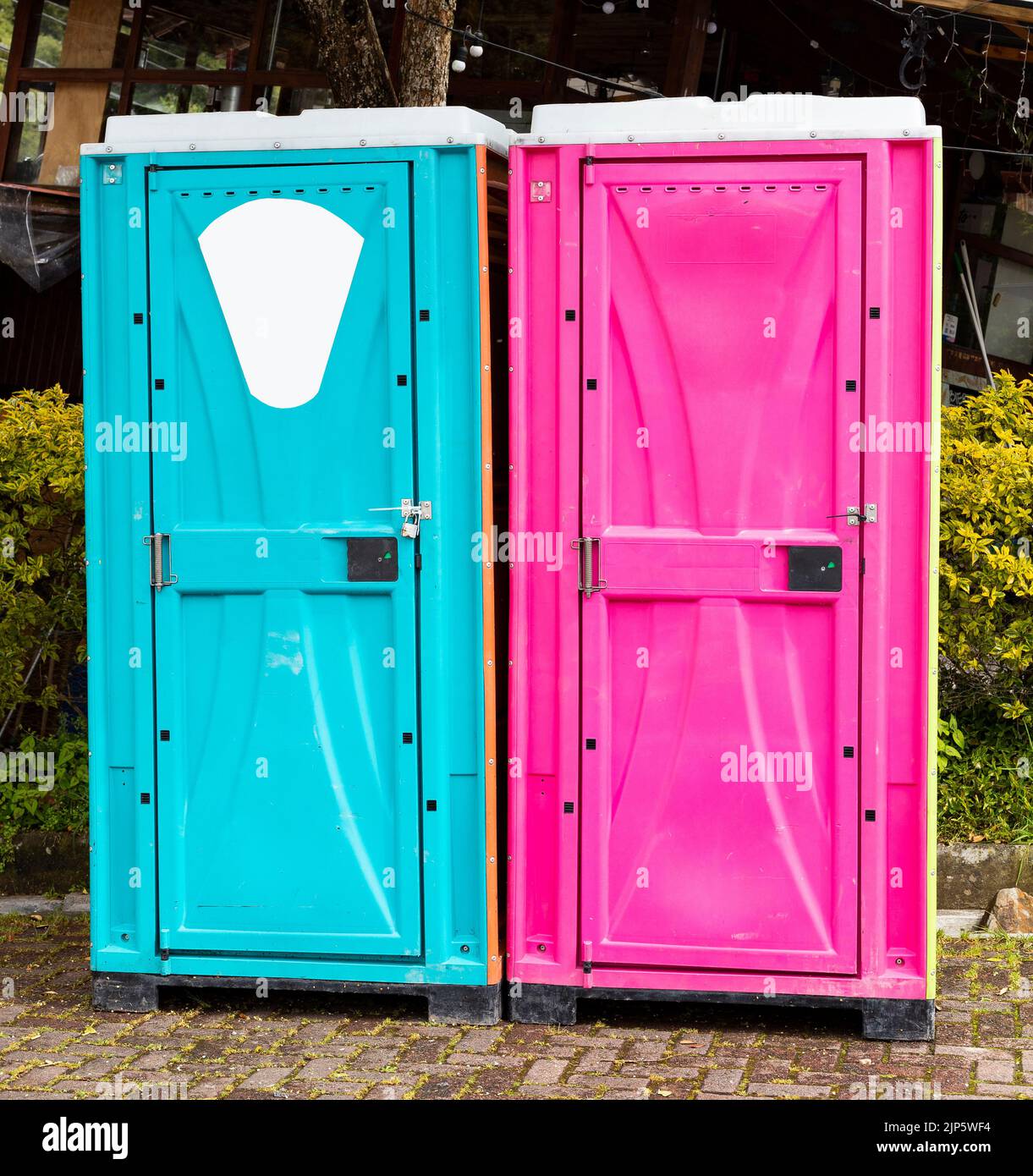 Two blue public toilets hi-res stock photography and images - Alamy