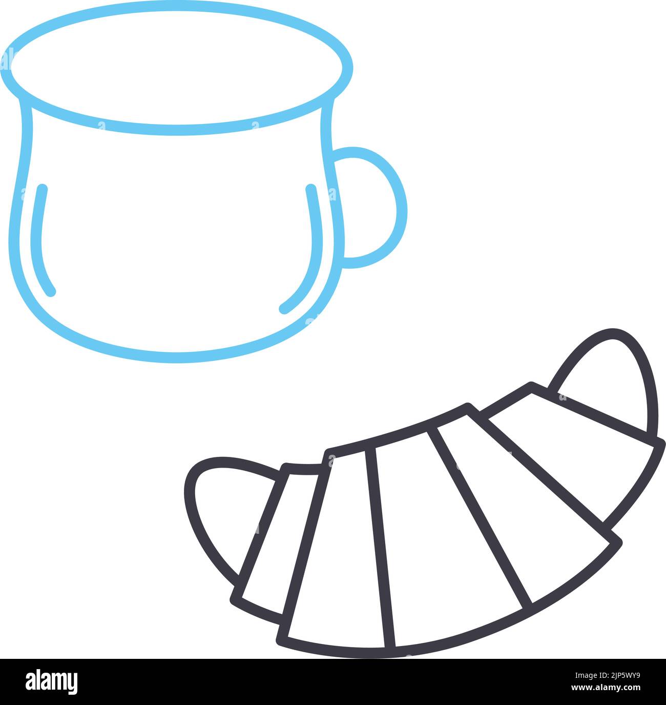 coffee and croissant line icon, outline symbol, vector illustration ...
