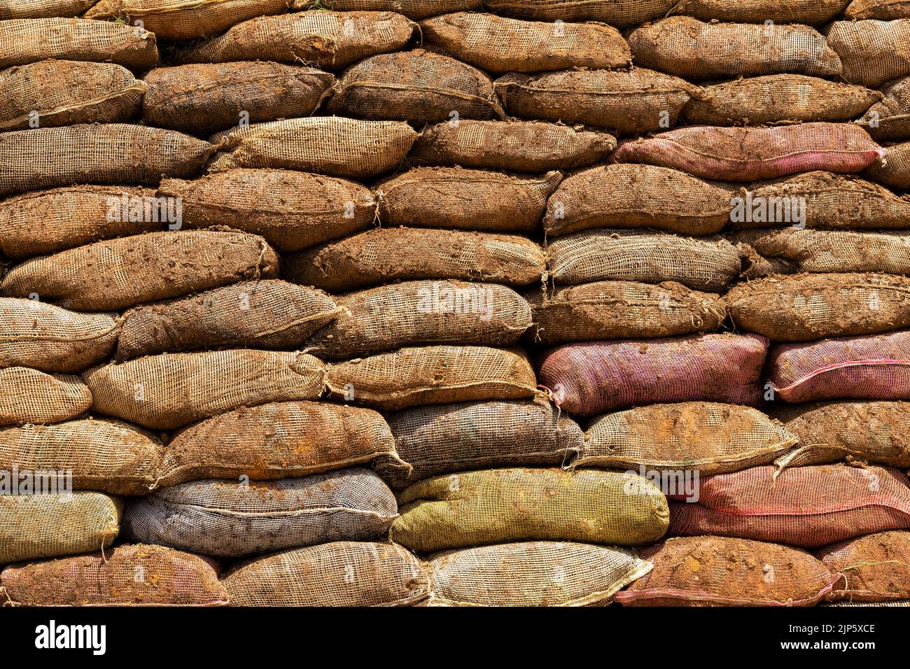Retaining wall with sacks full of earth Stock Photo - Alamy