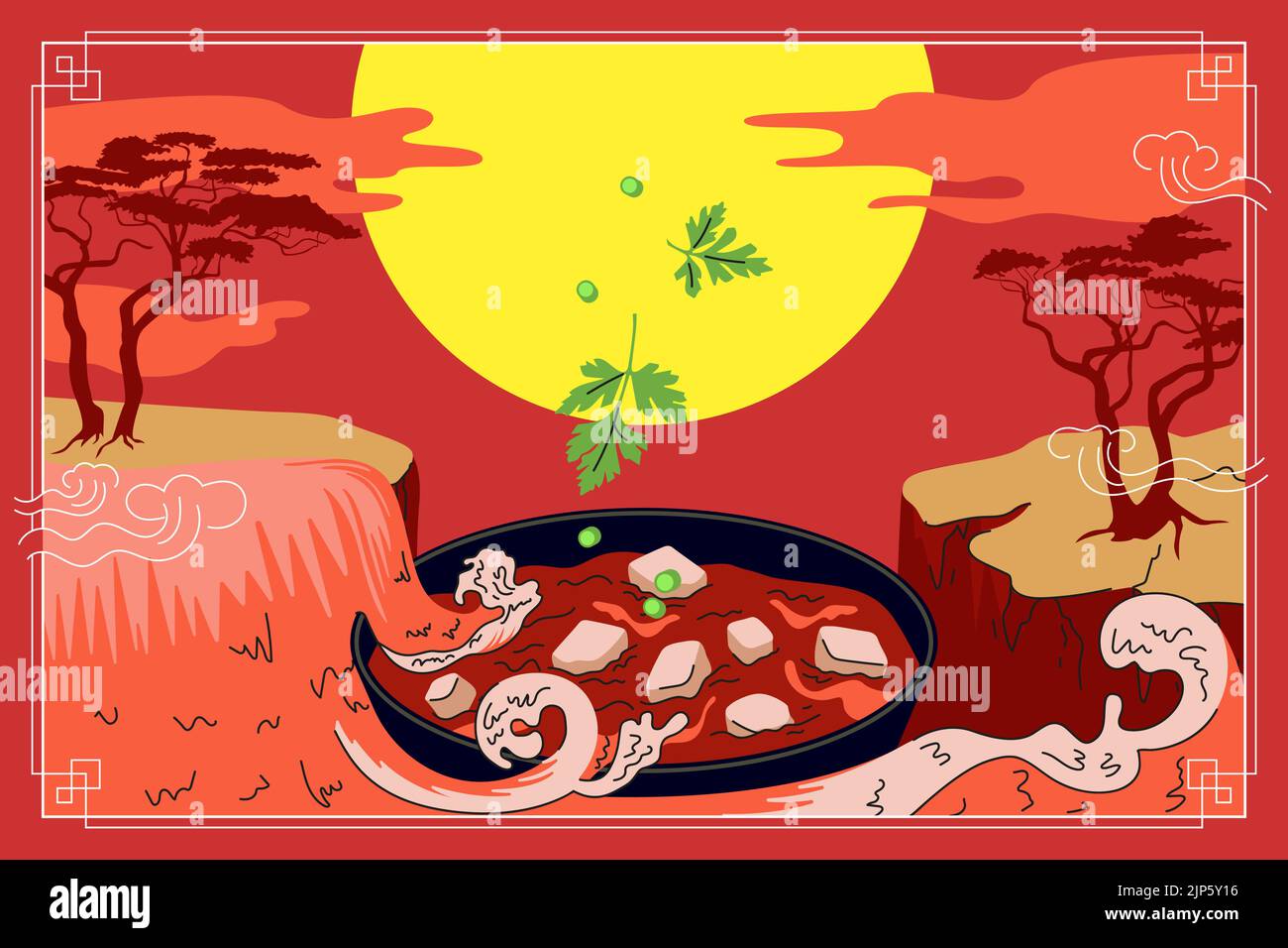 Chinese cuisine mapo tofu banner concept. China national soy bean curd ...