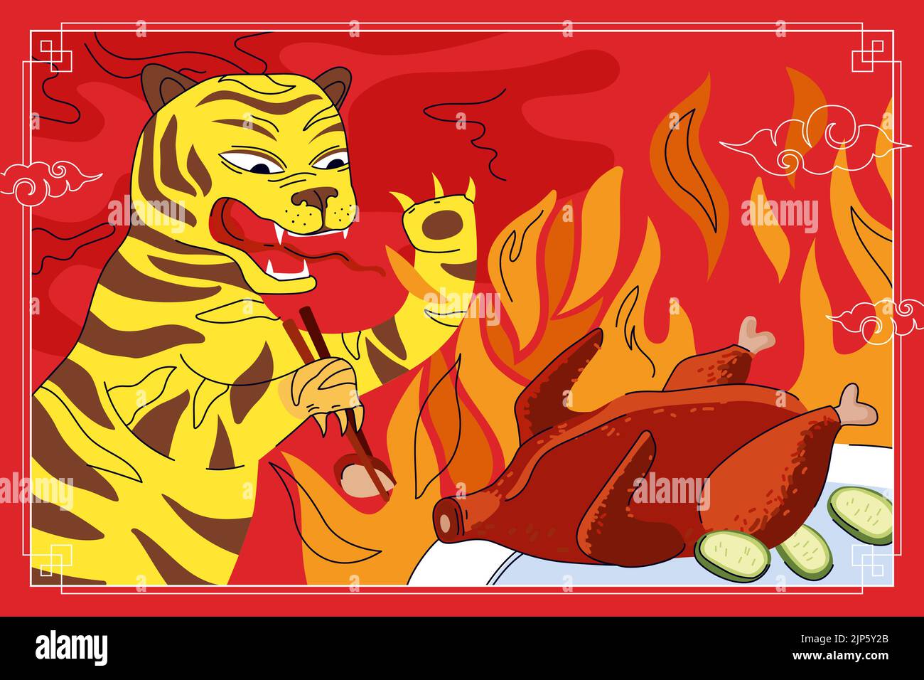 Chinese cuisine peking duck banner concept. China national fire tiger ...