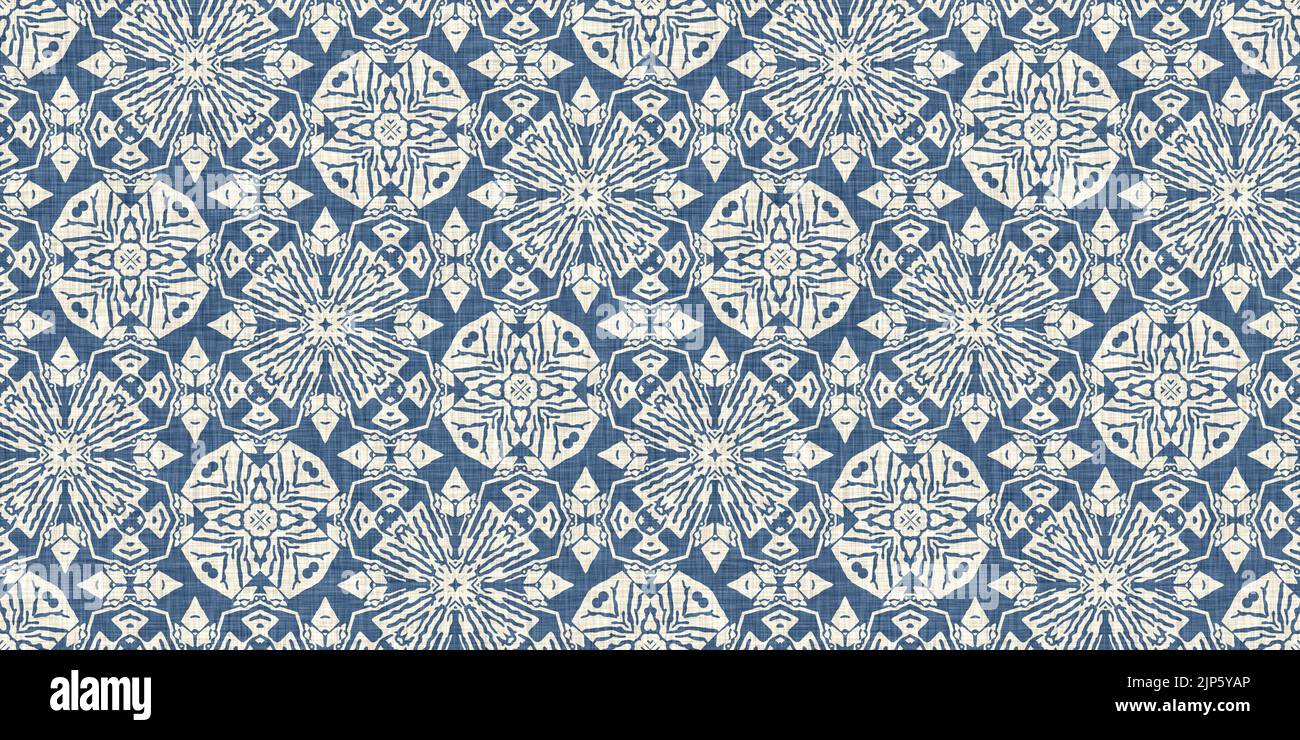 French blue linen effect geometric border pattern. Classic 2 tone ...