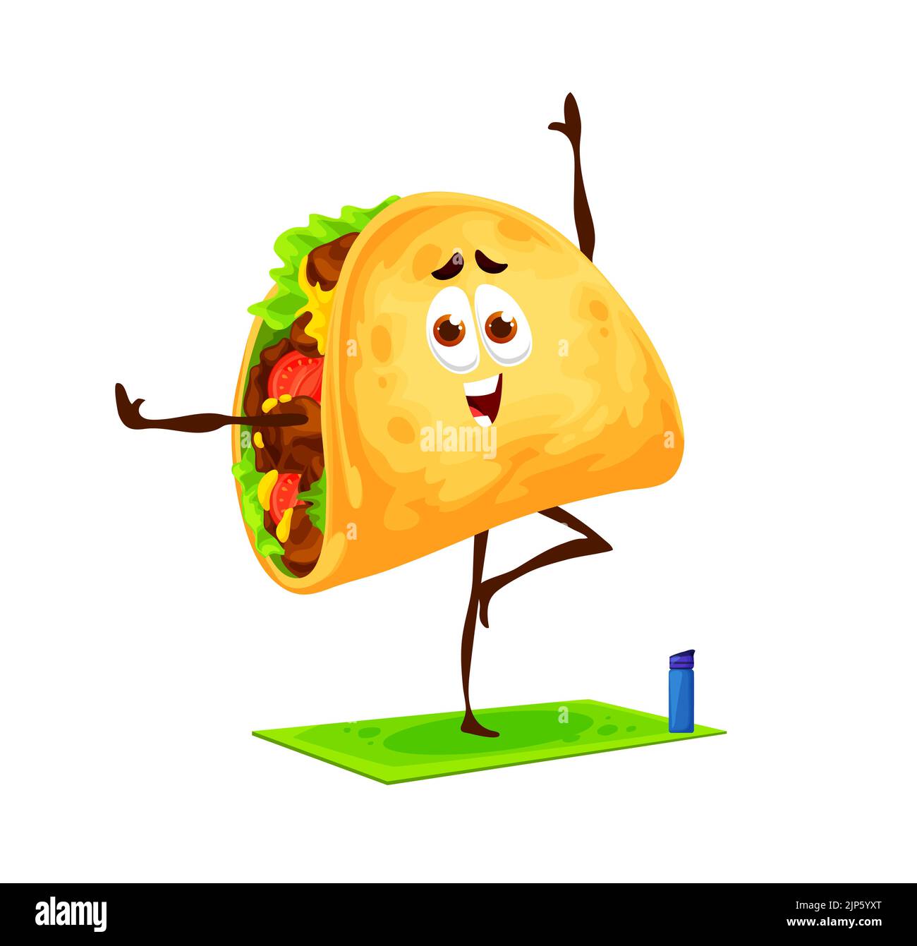 Cartoon mexican tacos character on yoga fitness. Cheerful fast food ...