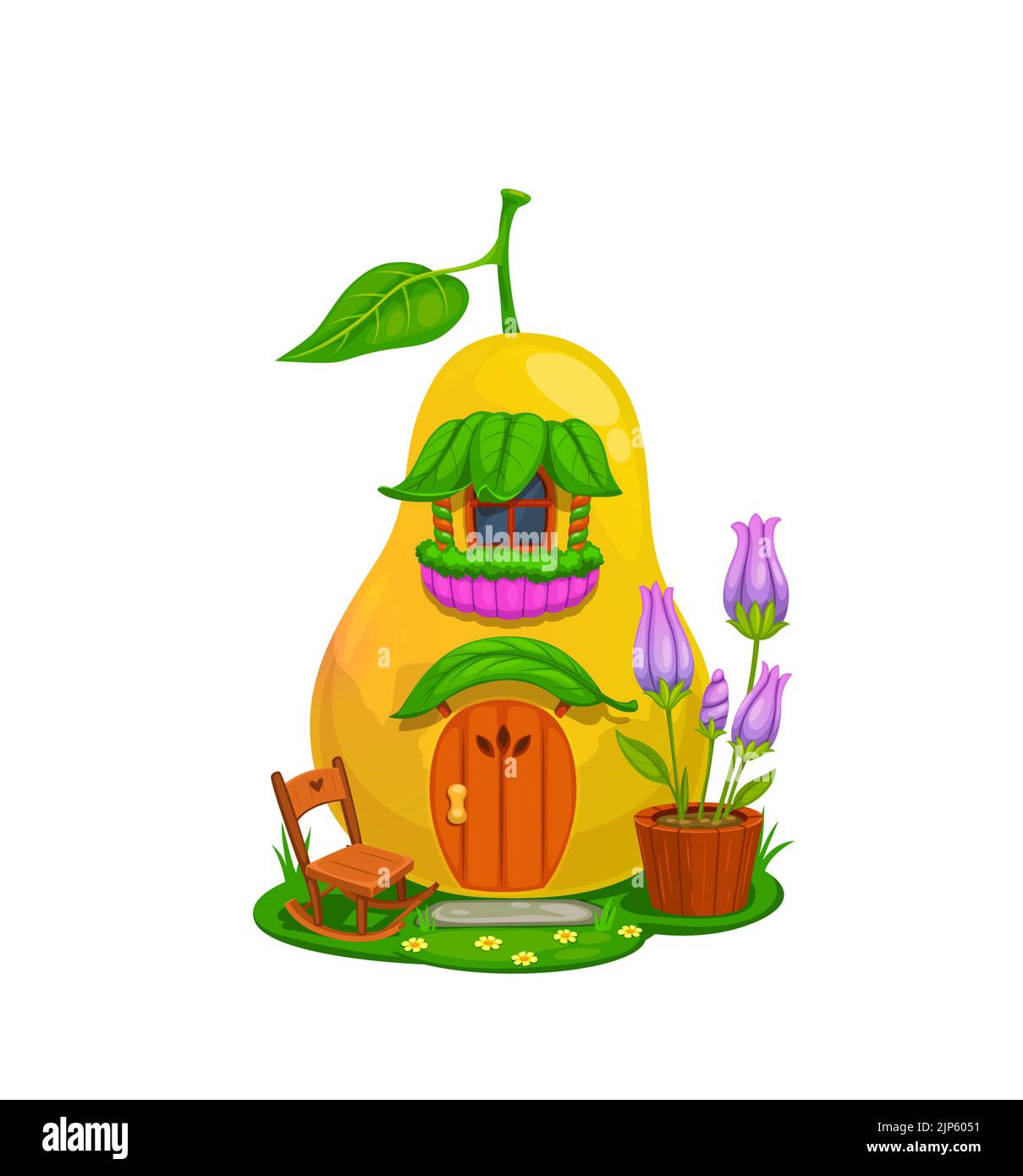 Cartoon fairytale yellow pear house building. Pixie, gnome or dwarf ...