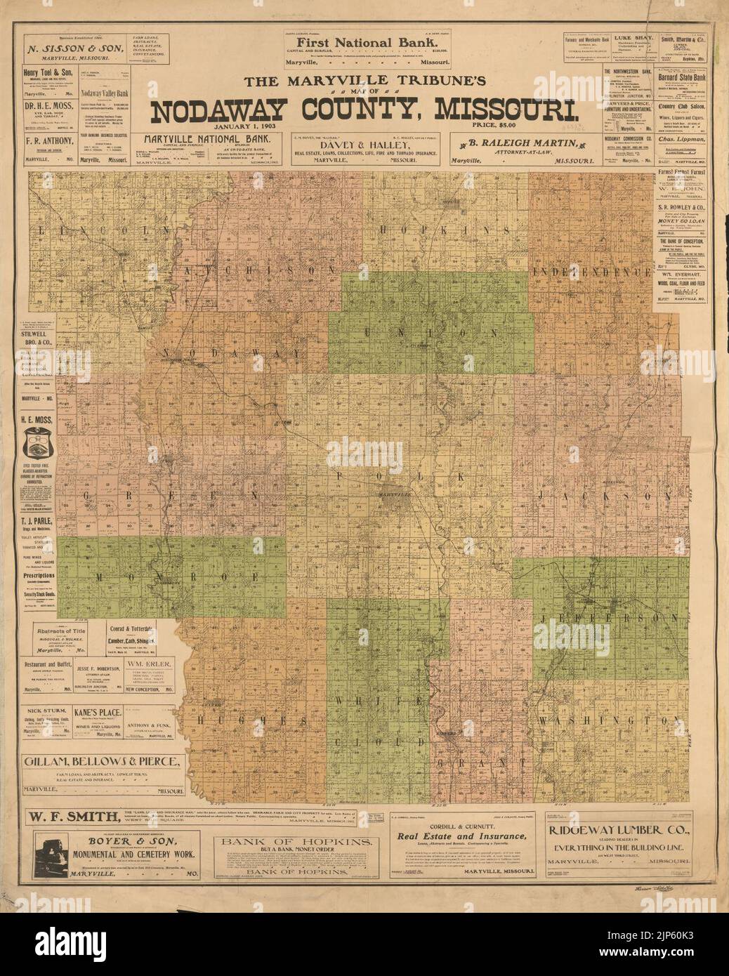The Maryville Tribune's map of Nodaway County, Missouri Stock Photo - Alamy