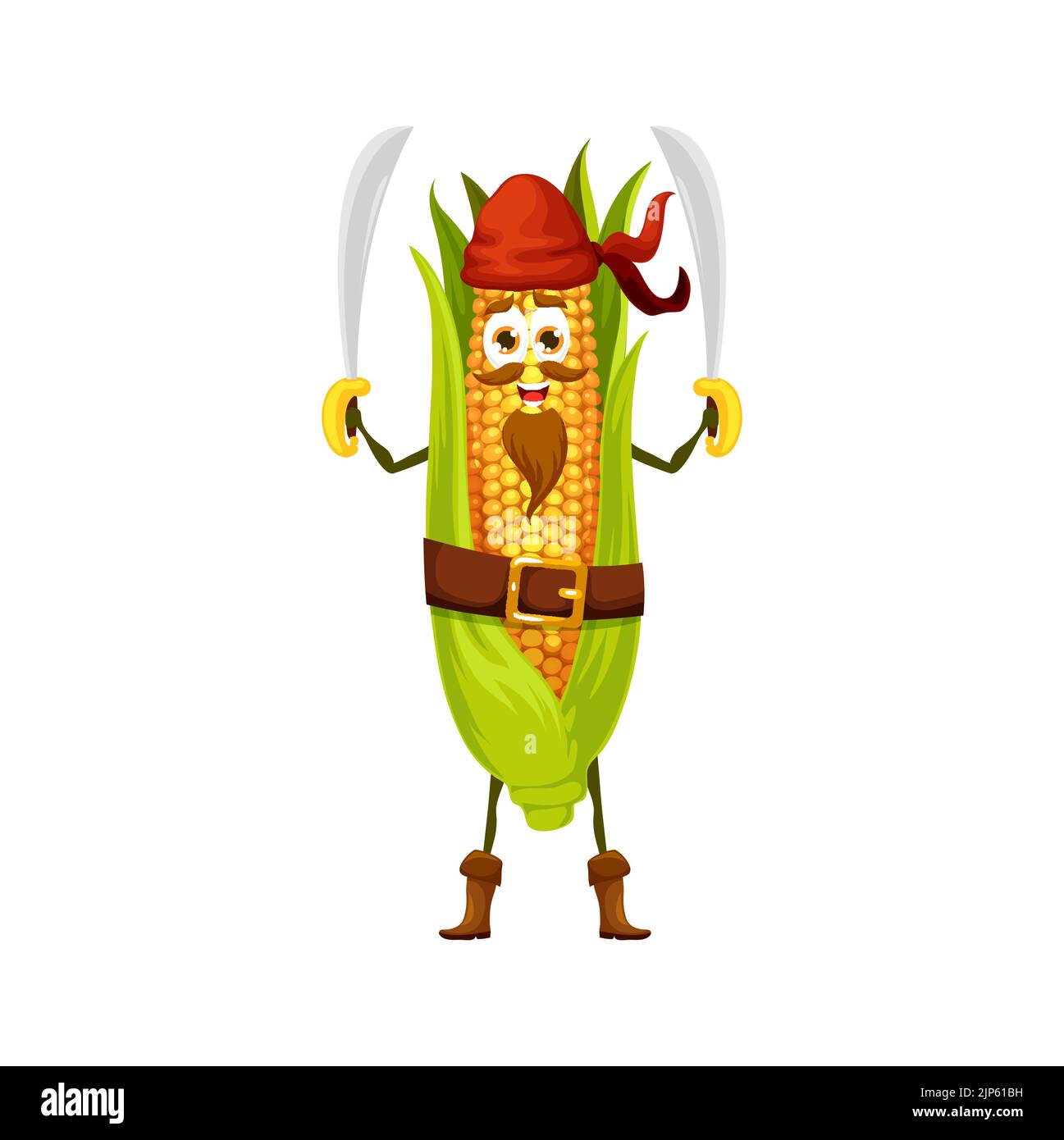 Cartoon funny corn cob pirate character, maize corsair in bandana with ...