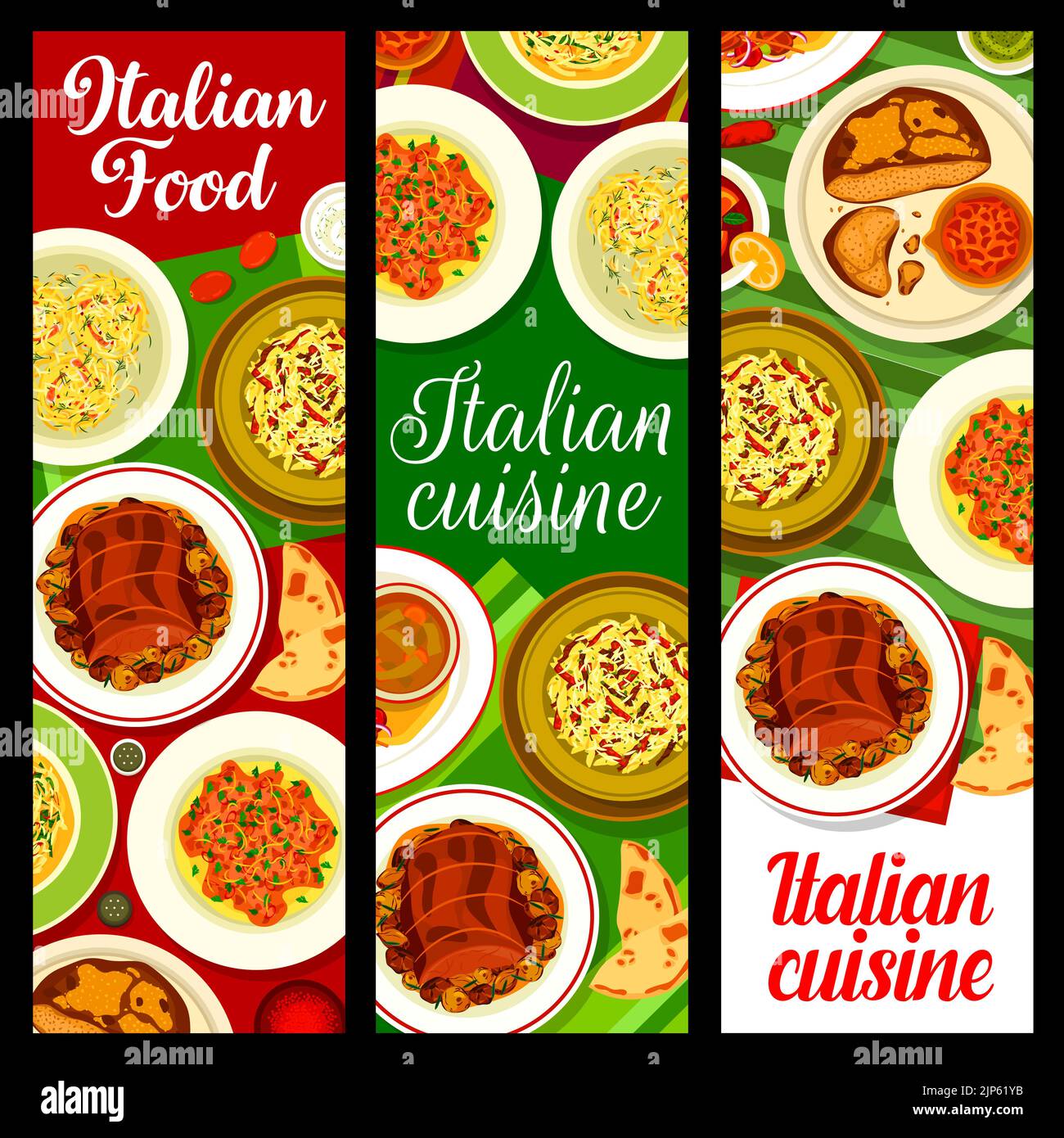 Italian cuisine banners. Meat bread, beef meat Chianti Crudo and crispy ...