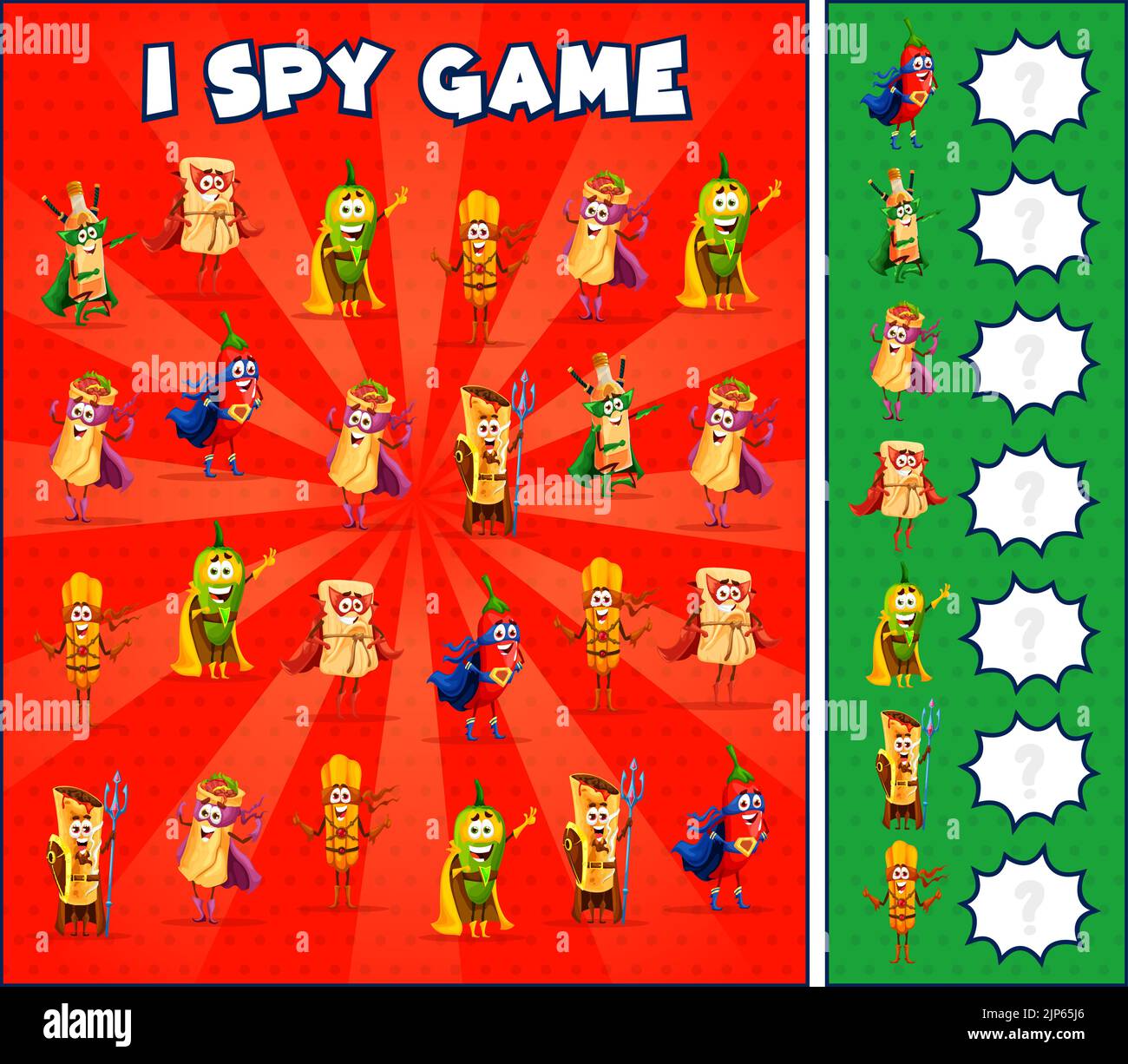 I spy game superhero cartoon funny mexican tex mex food characters ...