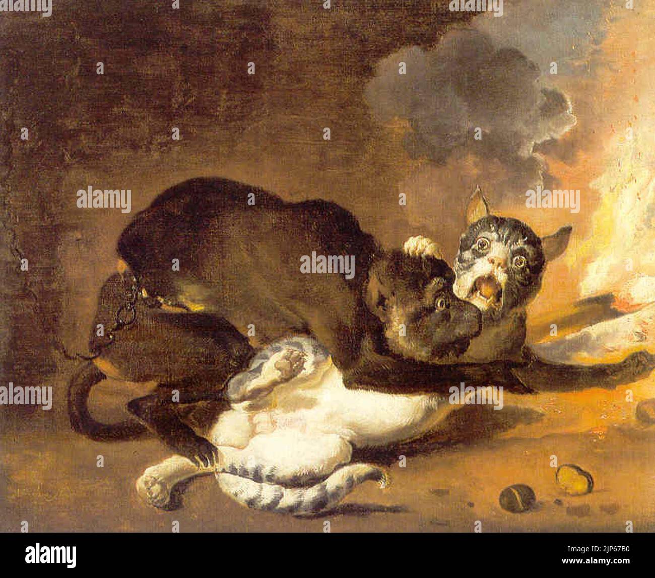 The Monkey and the Cat by Abraham Hondius Stock Photo - Alamy