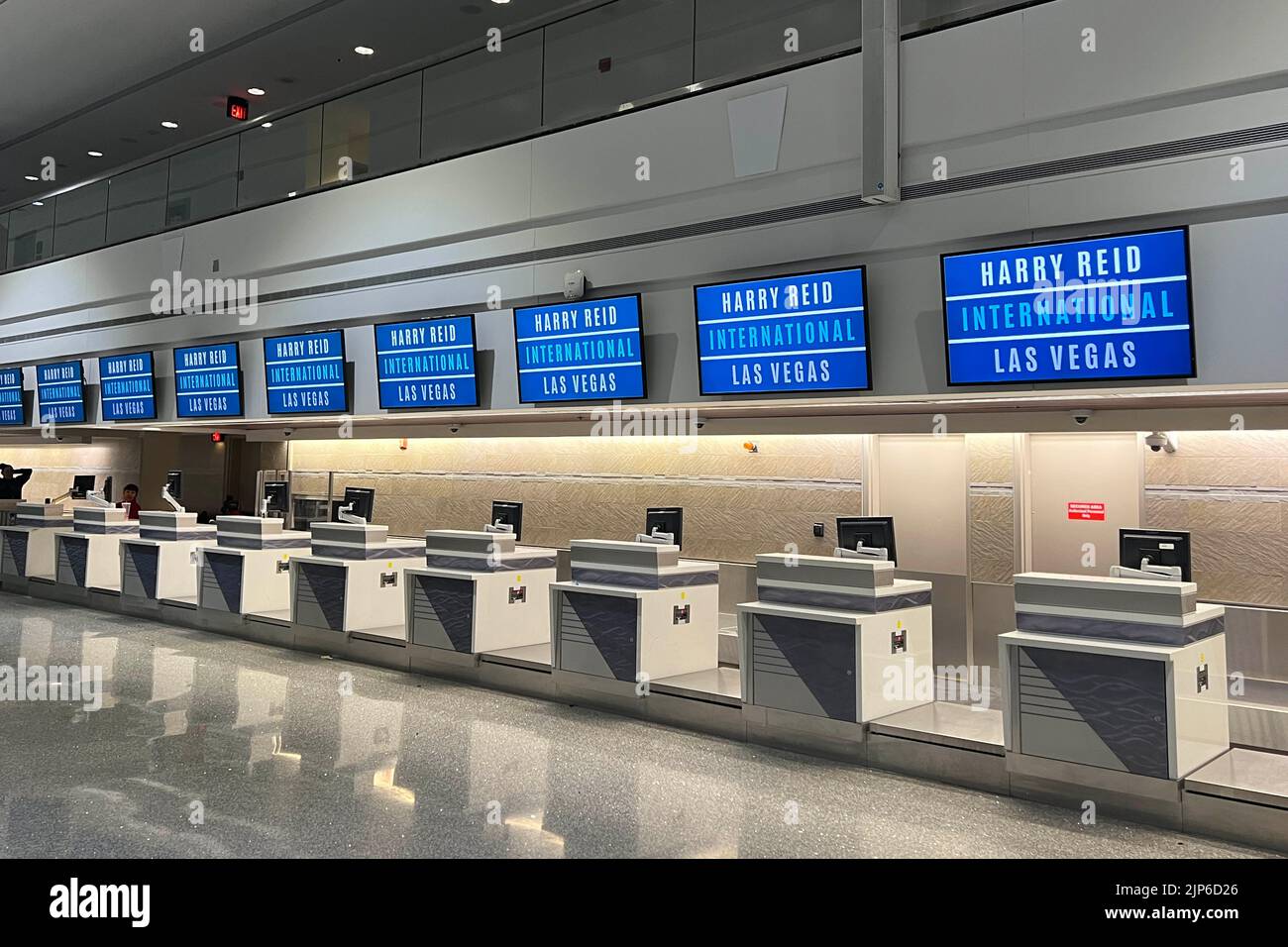 Empty ticket counters at the Harry Reid International Airport aka ...