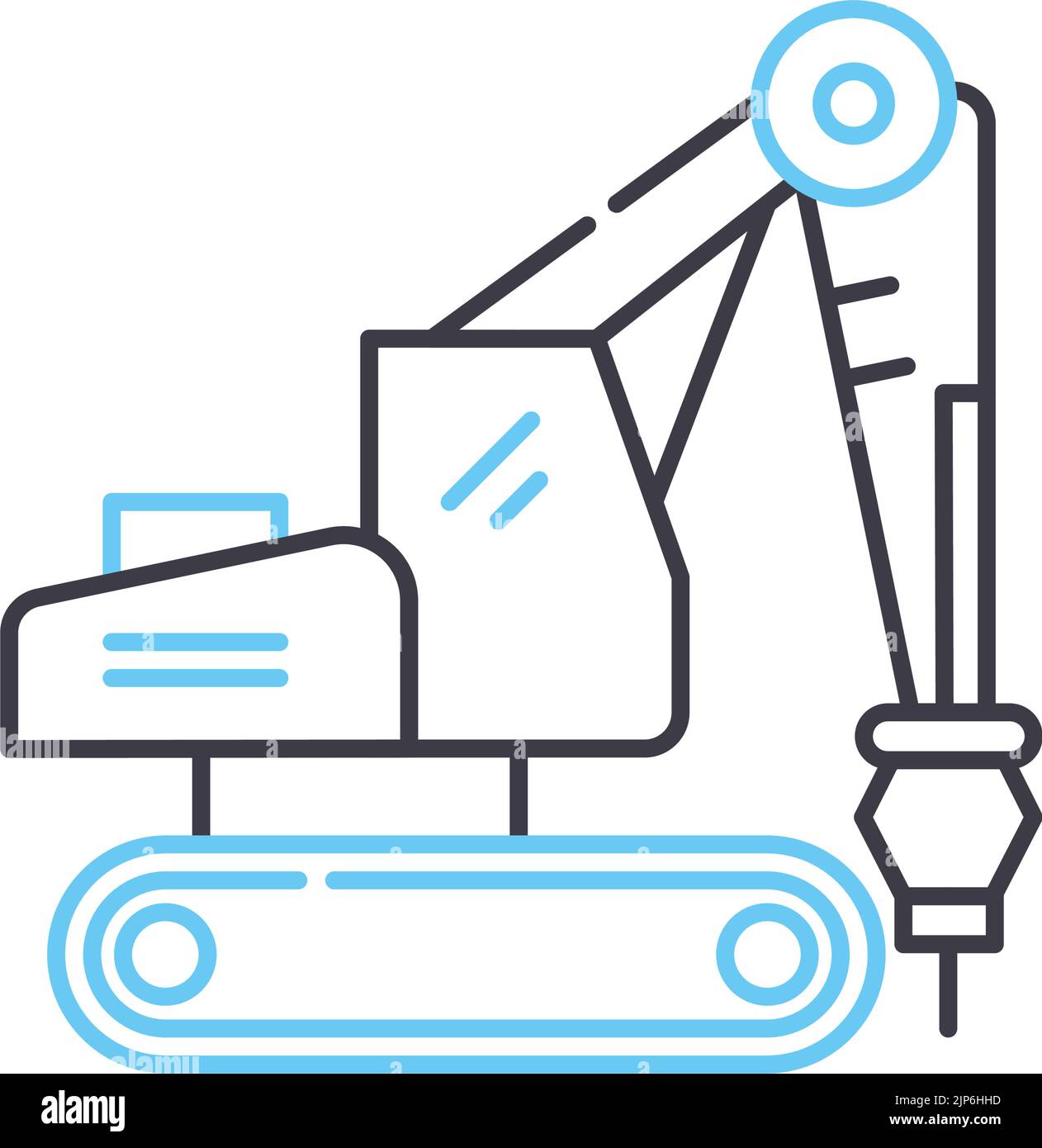drill excavator line icon, outline symbol, vector illustration, concept ...