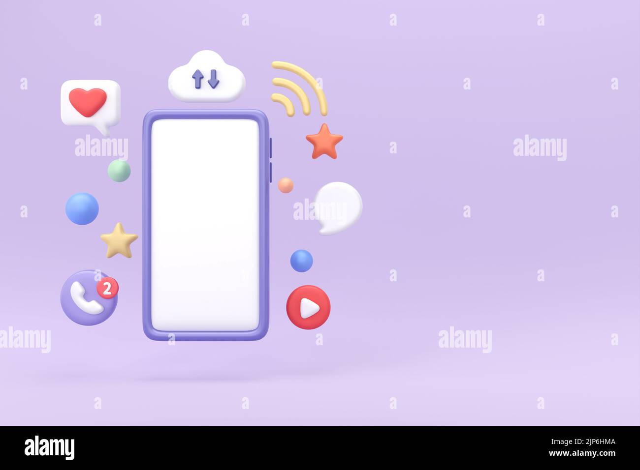 Smartphone with social media technology. 3d open smartphone with cloud ...