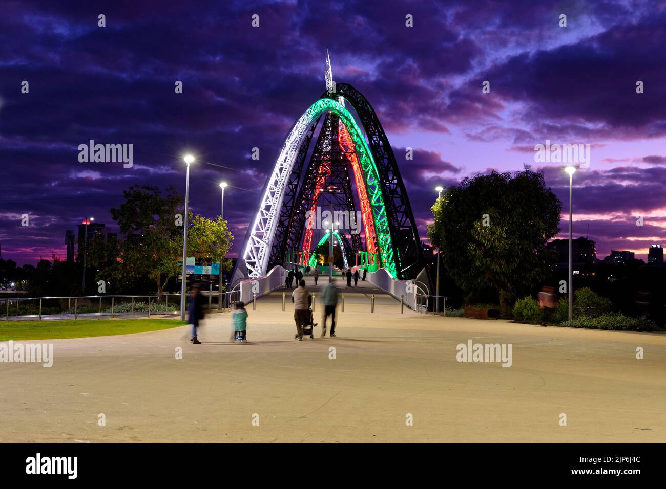 Matagarup bridge lit up at night, Burswood, Perth, Western Australia ...