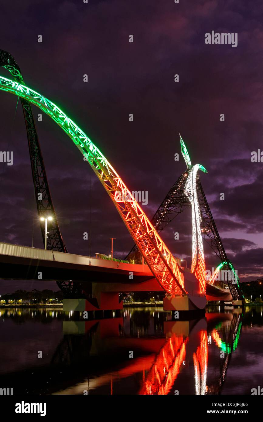 Matagarup bridge lit up at night, Burswood, Perth, Western Australia ...