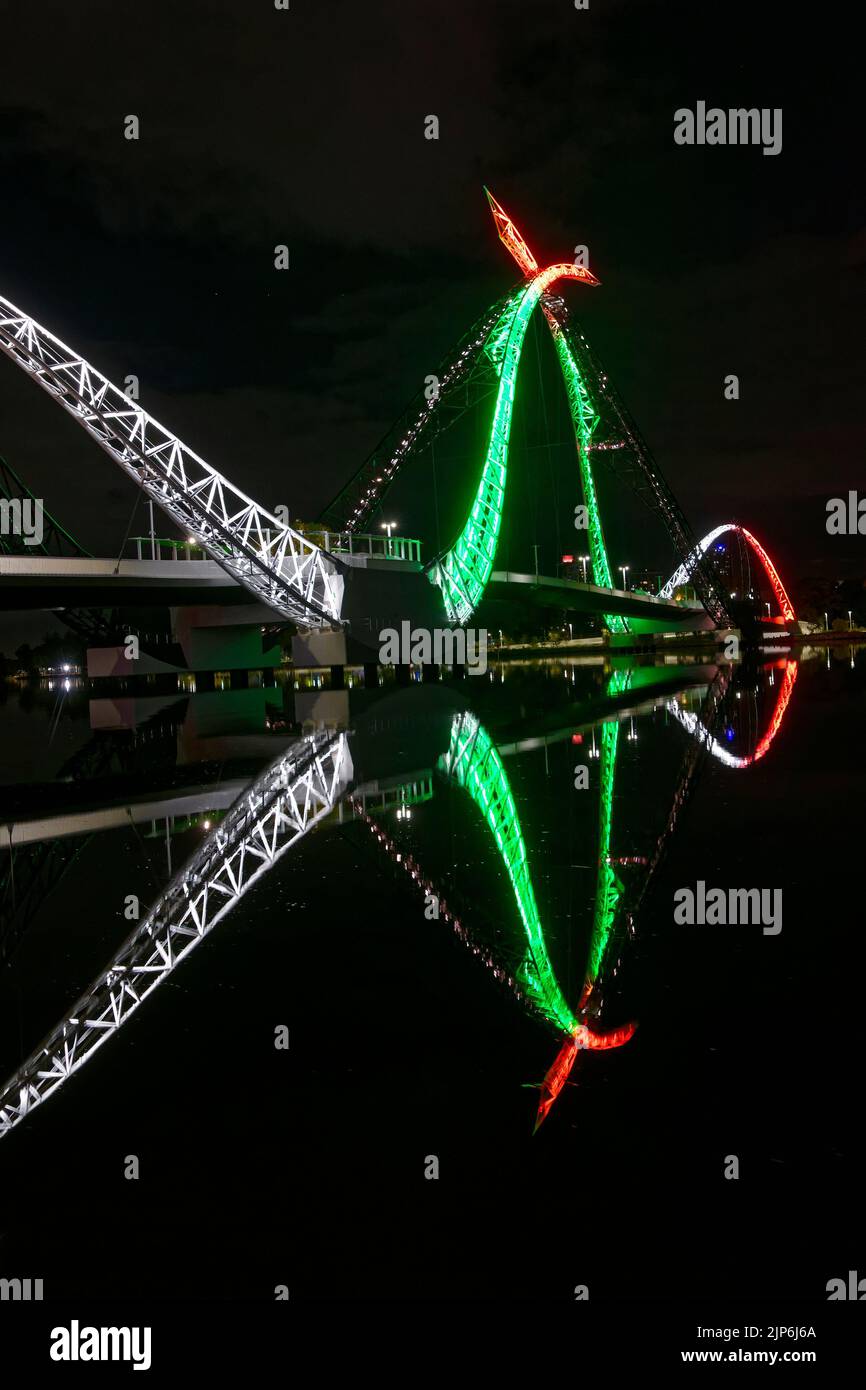 Matagarup bridge lit up at night, Burswood, Perth, Western Australia ...