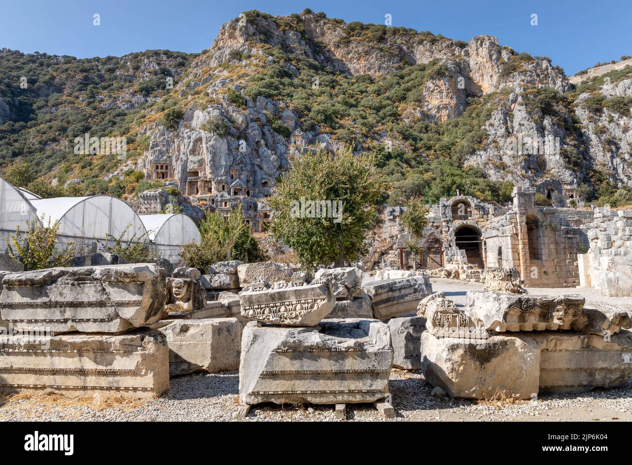 Historical Myra ancient city. Rock-cut tombs Ruins in Lycia region ...