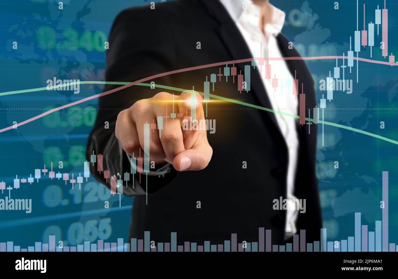 Stock market trading movement trend with businessman touching digital ...