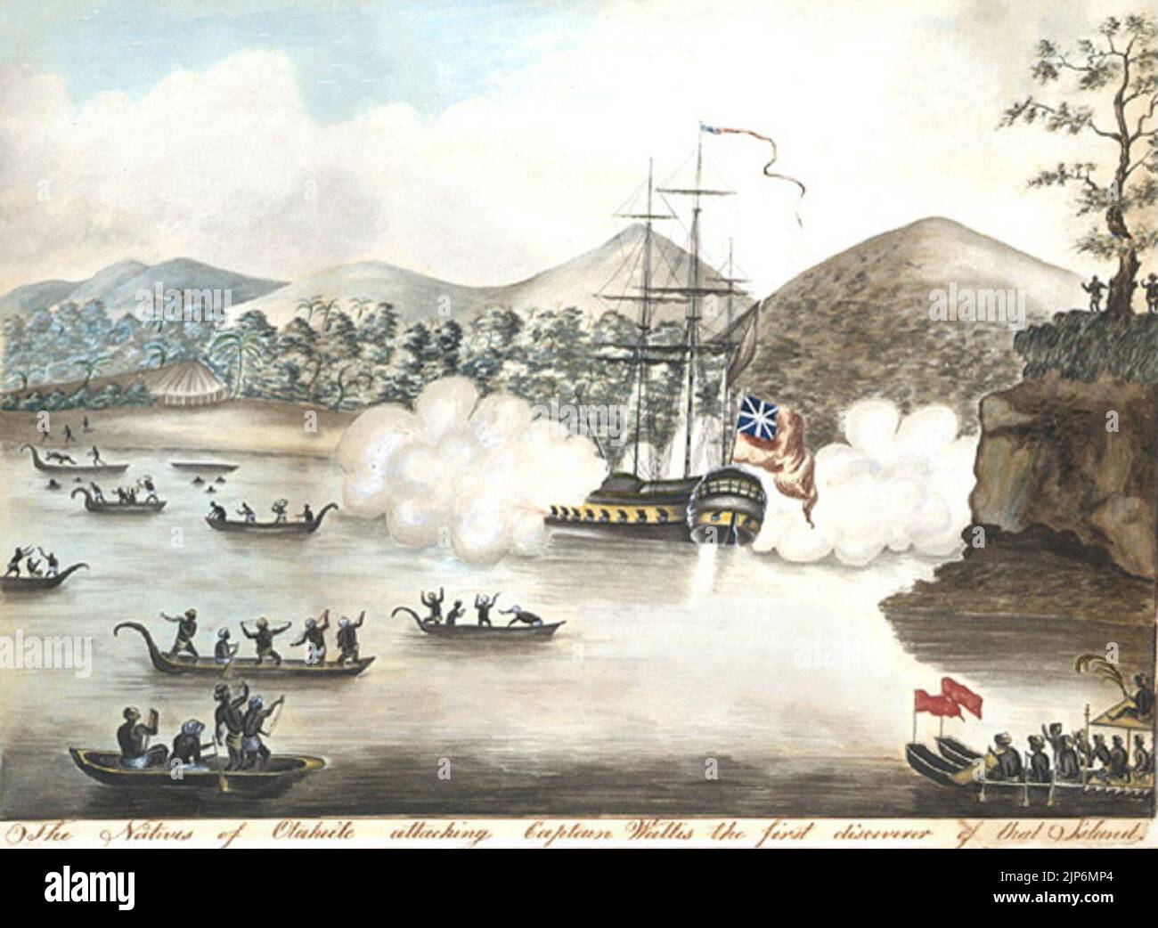 The Natives of Otaheite Attacking Captain Wallis retouched Stock Photo ...
