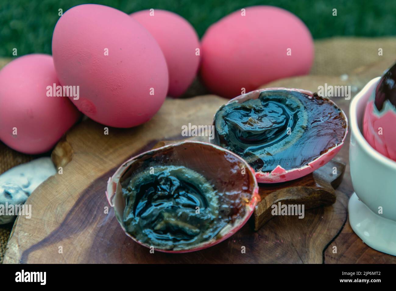 Asian Traditional Food, Pink Century eggs (Pidan Eggs) also known as ...