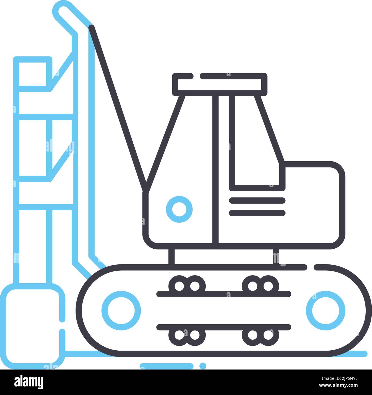 construction excavator line icon, outline symbol, vector illustration ...