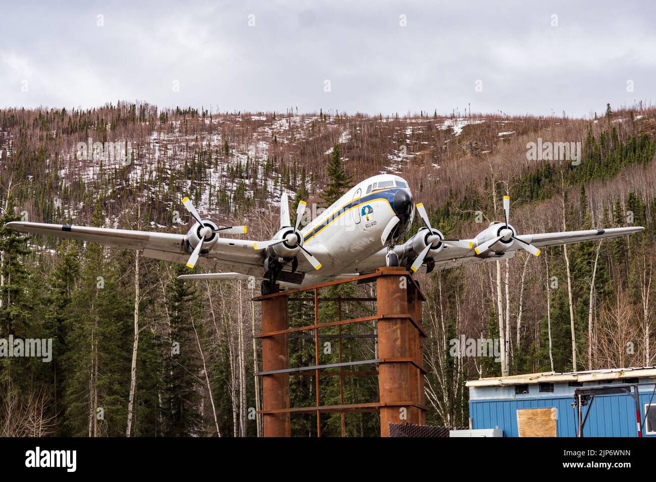 Static aerial display of a Douglas DC-6A stands guard at Chena Hot ...